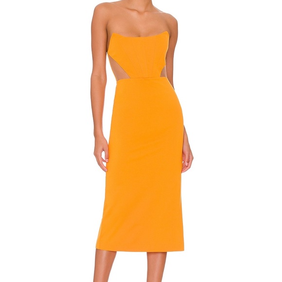 REVOLVE | Dresses | Revolve Orange Strapless Sheath Dress With Slit ...